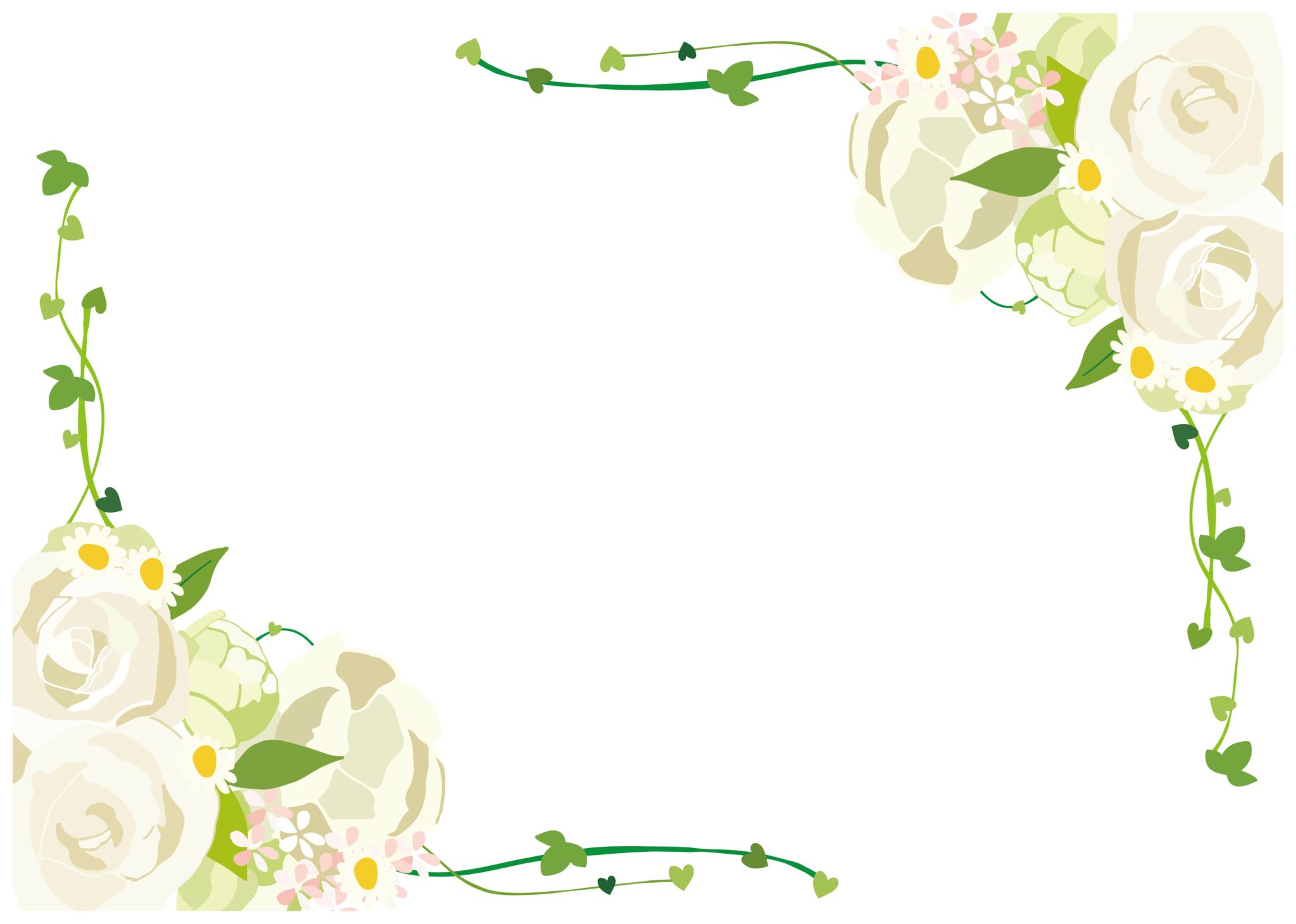 結婚式の必須アイテム！ウェルカムボード、招待状におすすめのフレーム・白いバラのブーケでデ…｜イラストボックス「プレミアム」テンプレート