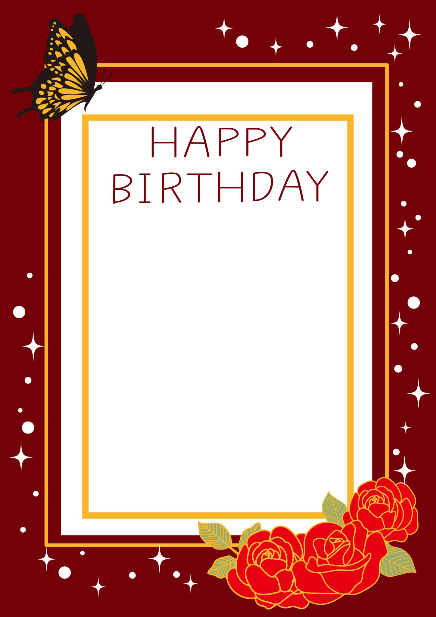 薔薇の花とアゲハ蝶がかわいい「誕生日カード」のテンプレート・おしゃれで上品なデザインでビ…｜イラストボックス「プレミアム」テンプレート